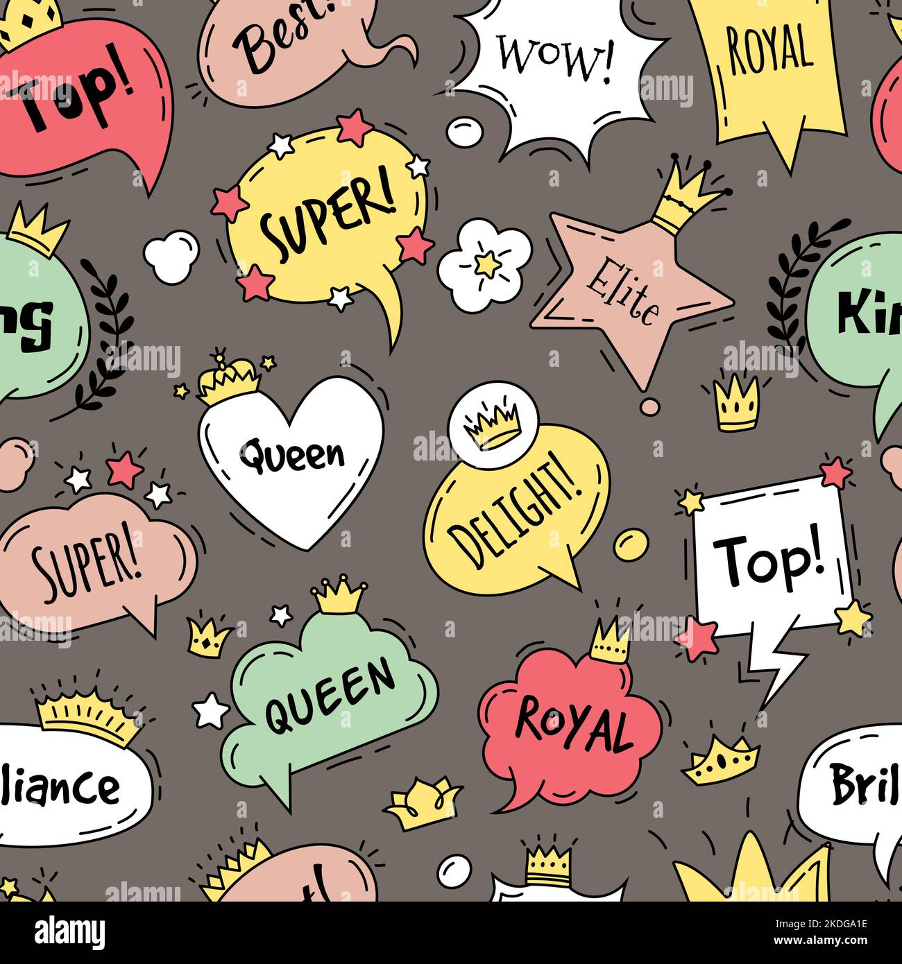 Comic bubbles pattern. Funny dialogue luxury phrases for princess or ...