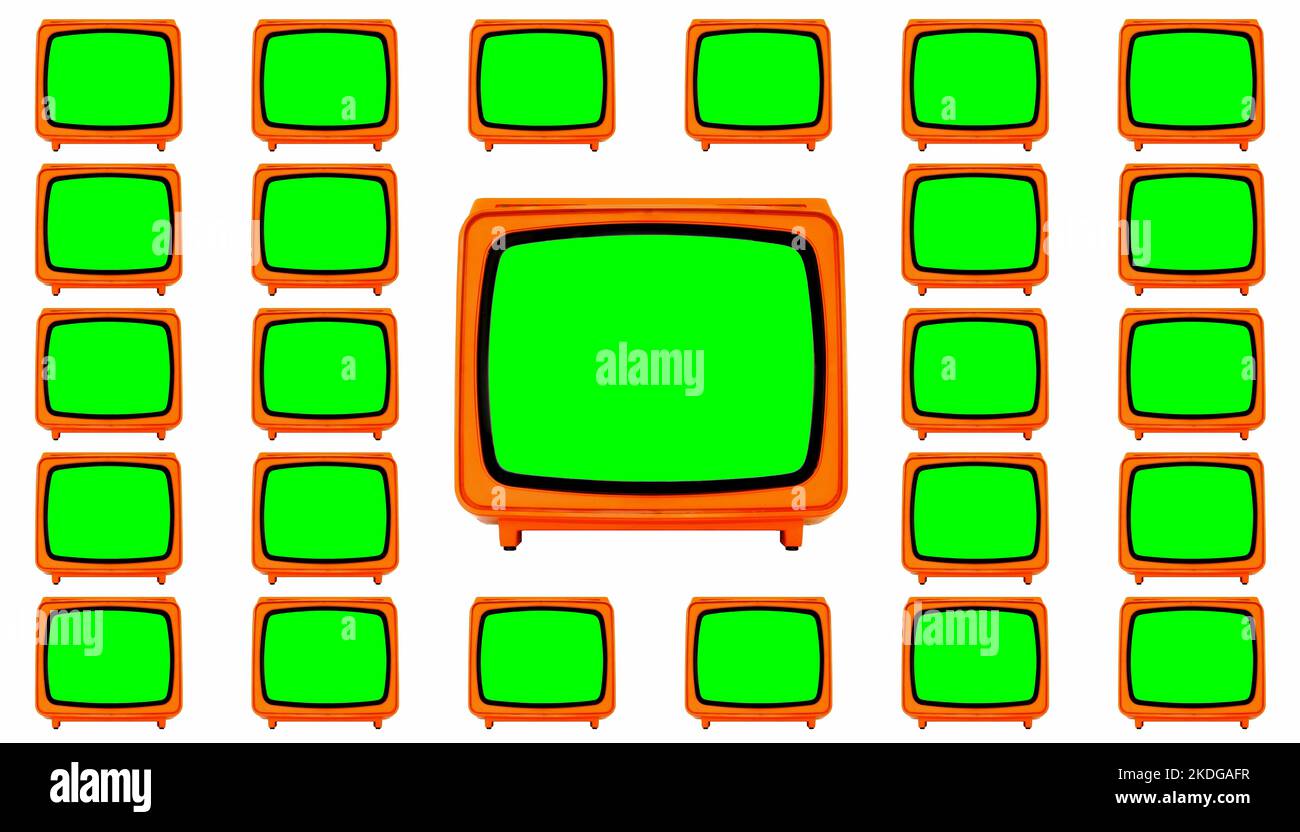 Retro old Space Age Orange TV with Chroma Key Green Screens Stock Photo ...