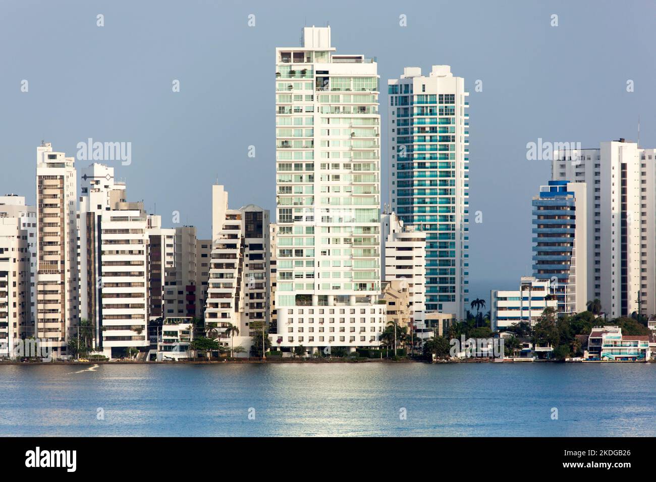 The morning view of Cartagena residential district skyline with ocean ...