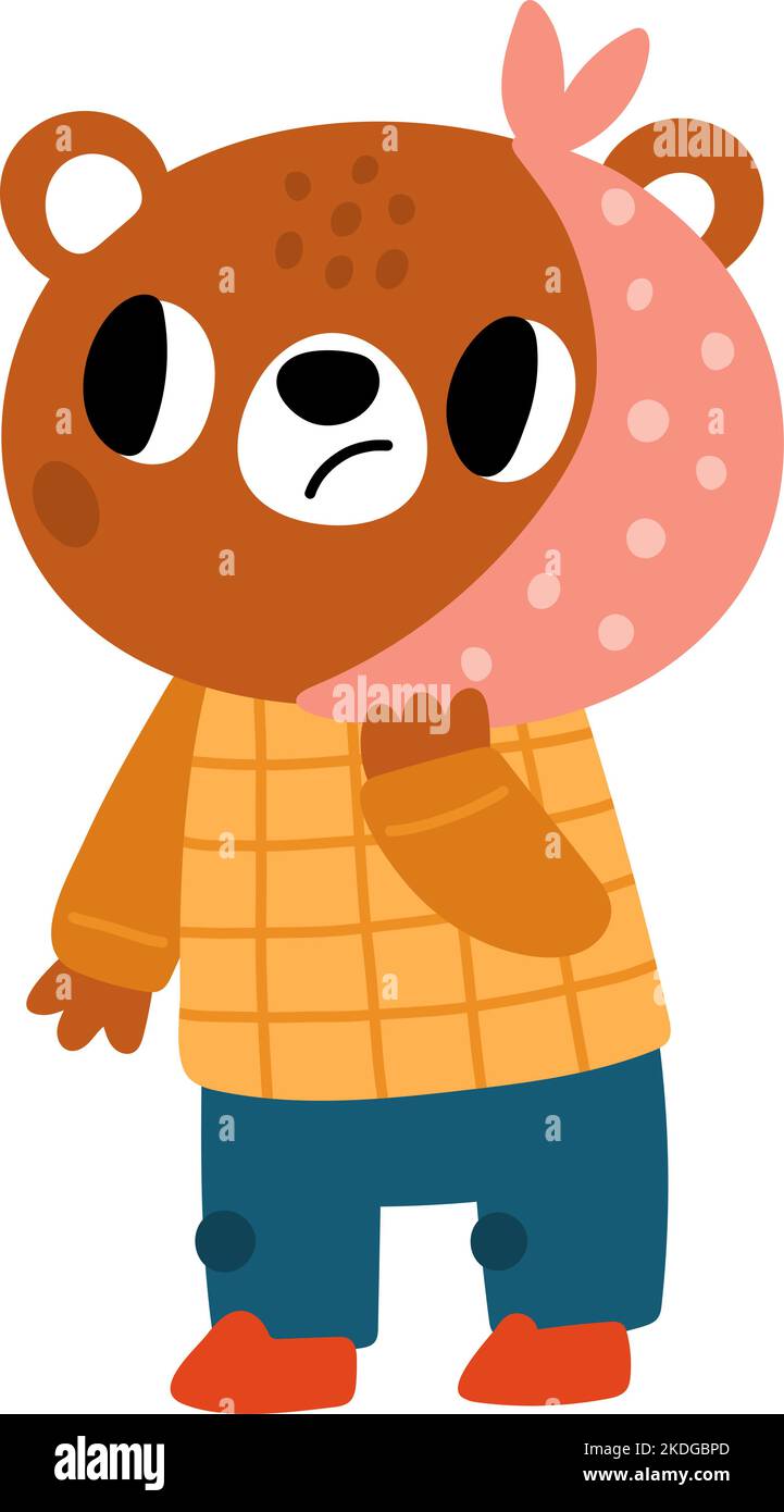 Cute bear with toothache. Sick animal cartoon character Stock Vector ...