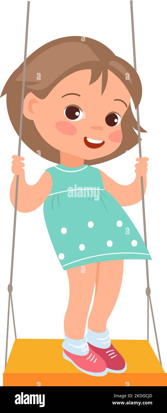 Girl on rope swings. Cartoon happy kid playing Stock Vector Image & Art ...