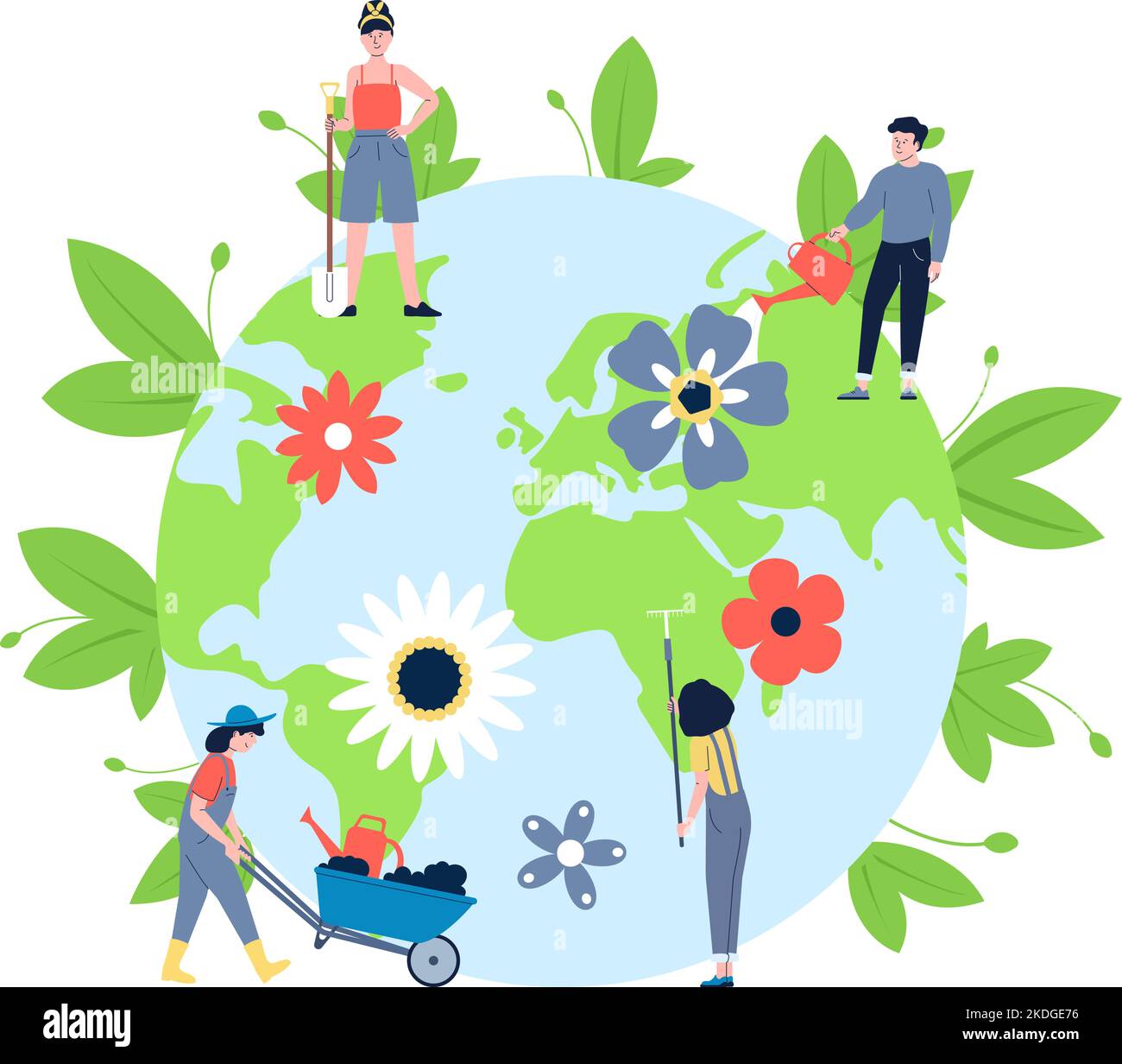 People take care planet. Teens support ecology environment. Volunteers ...