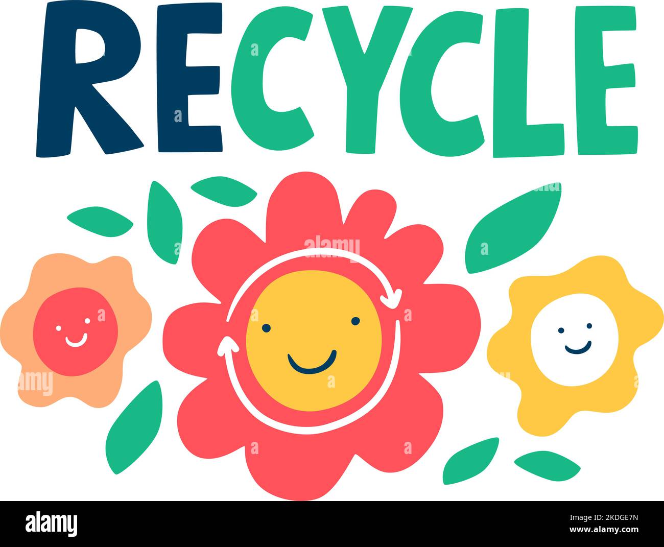 Recycle label template. Decorative cute lettering with flowers Stock ...