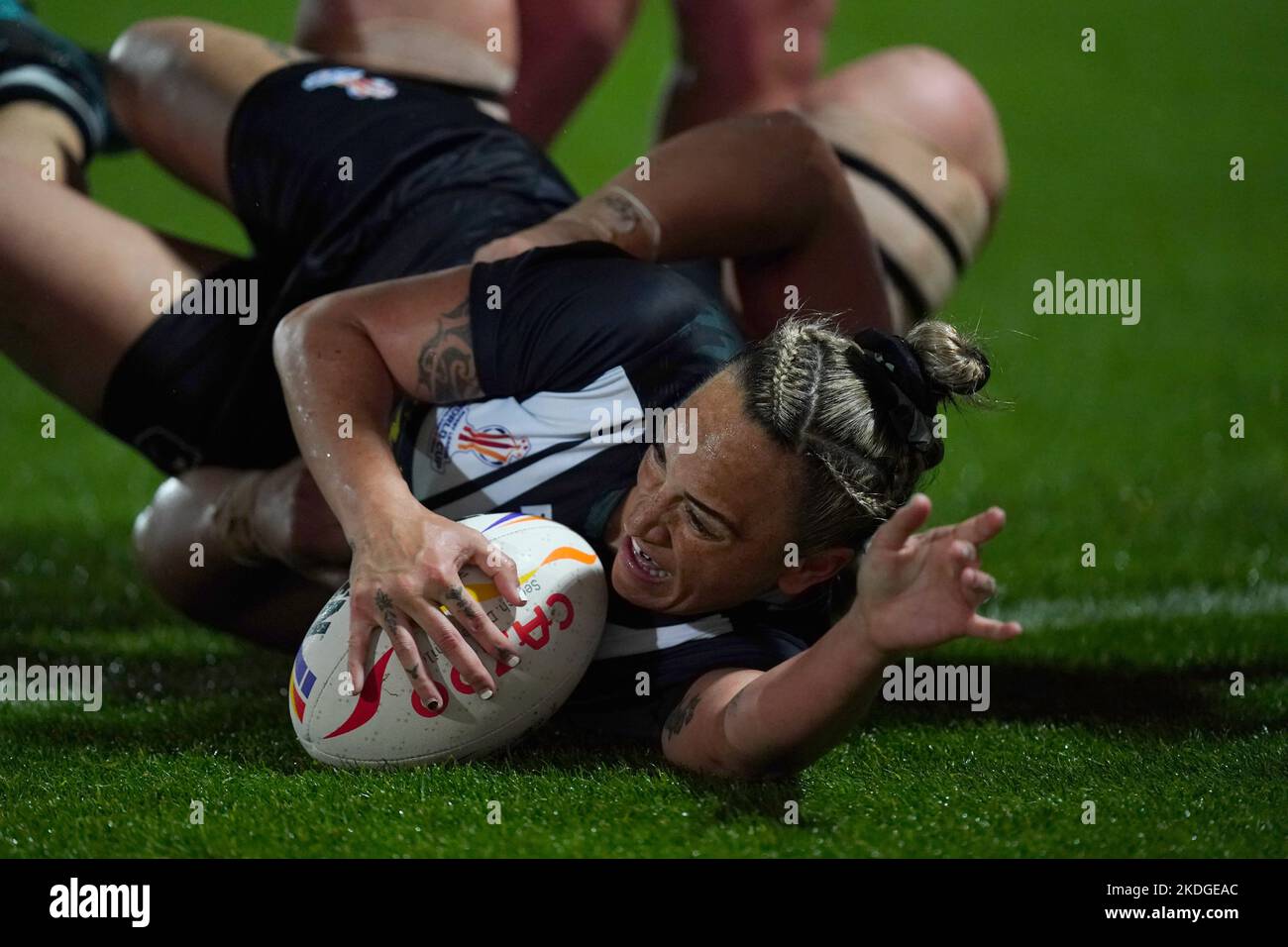 New Zealand’s Krystal Rota scores a try during the Women's Rugby League ...