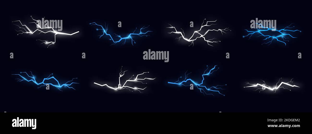 Flash thunderbolt elements. Light charge, thunder hit blue and white ...