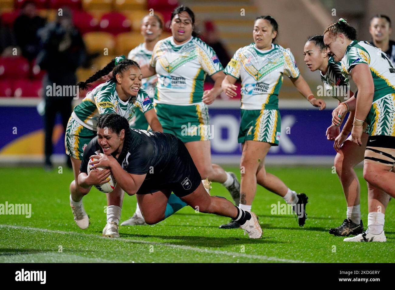 New Zealand’s Amber Hall scores a try during the Women's Rugby League ...