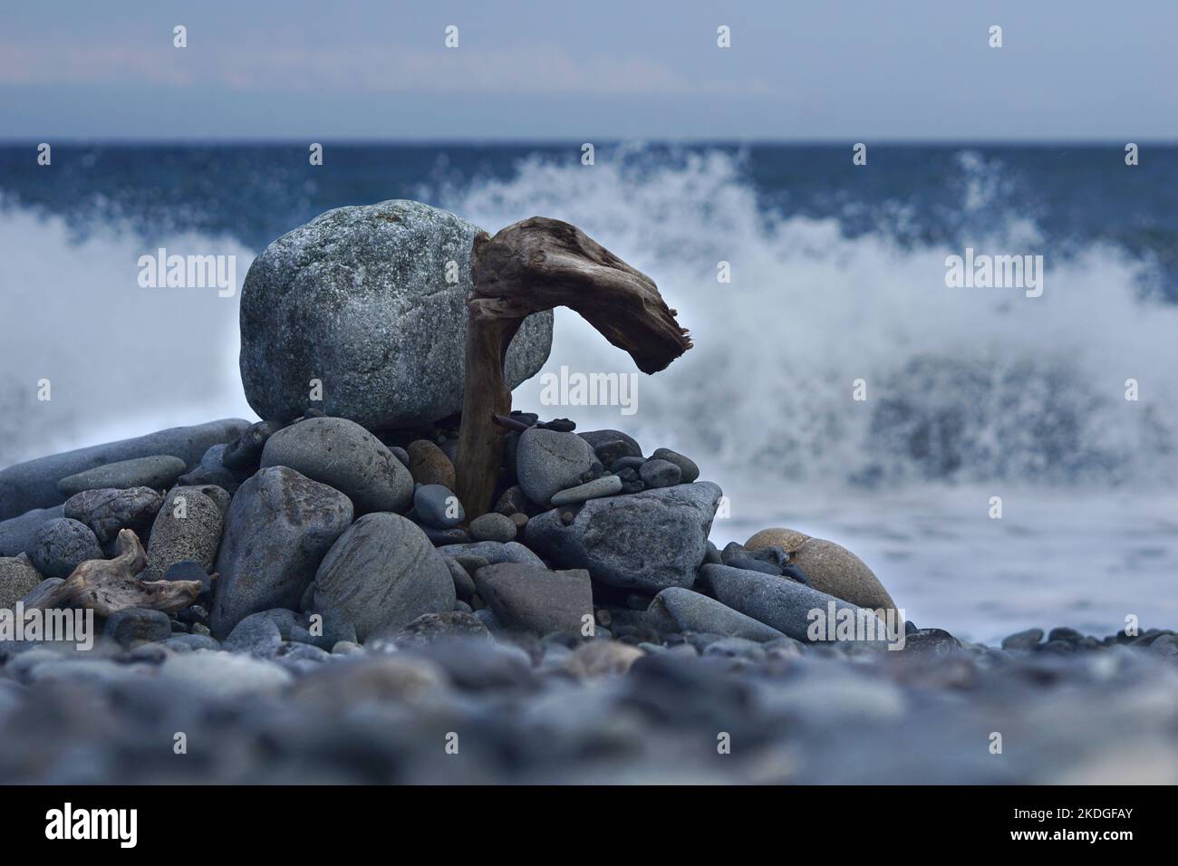 Stone tower in front of suruga bay Stock Photo - Alamy