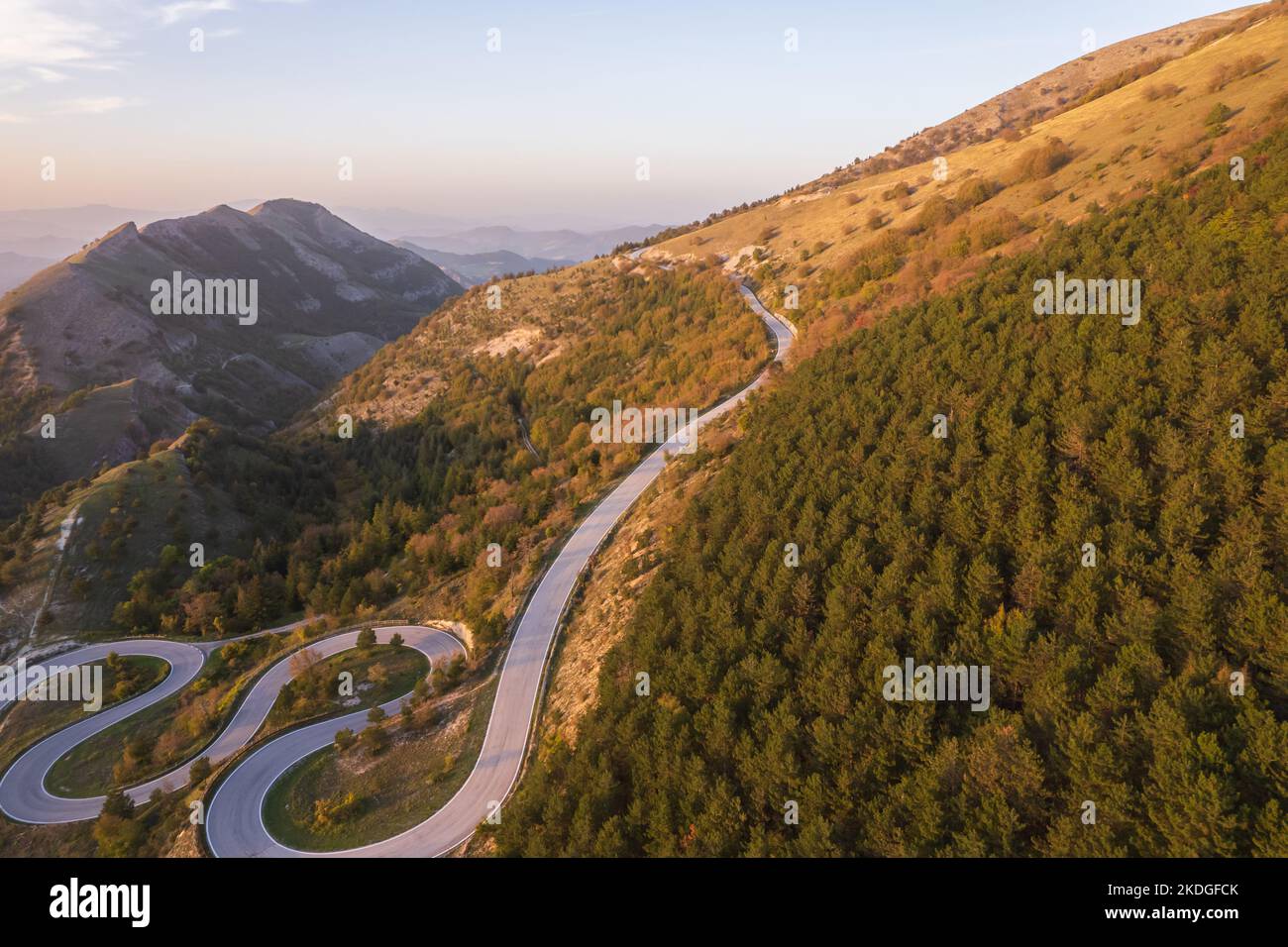 Aerial view of curvy road on monte nerone slope in hi-res stock ...