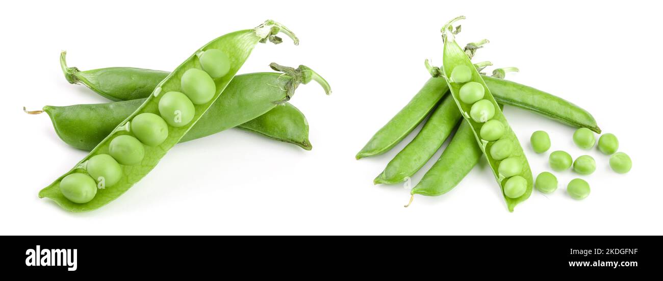 Fresh green pea pod isolated on white background Stock Photo - Alamy
