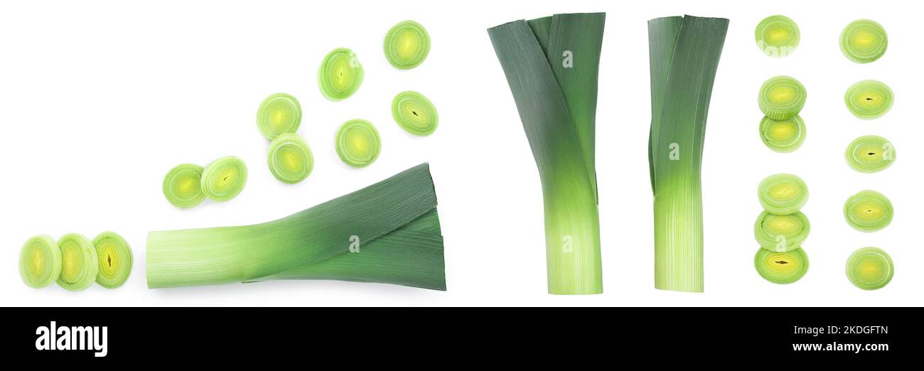 Leek vegetable closeup isolated on white background with copy space for ...