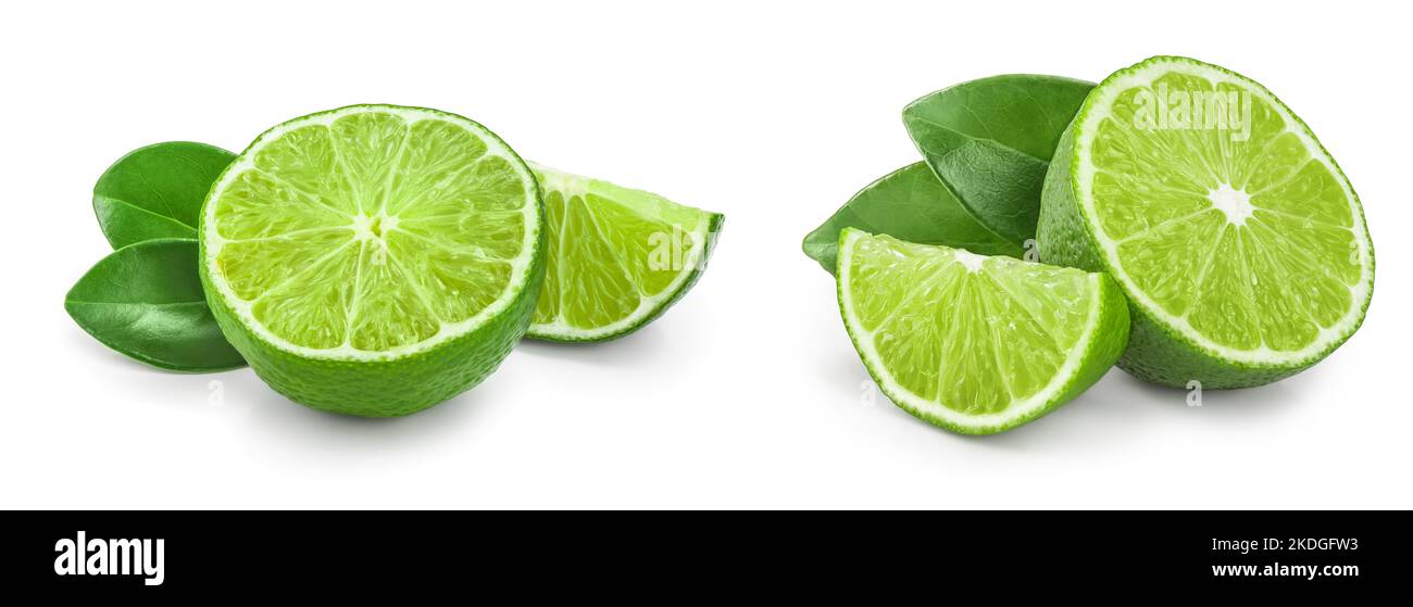 half lime with leaves isolated on white background Stock Photo - Alamy