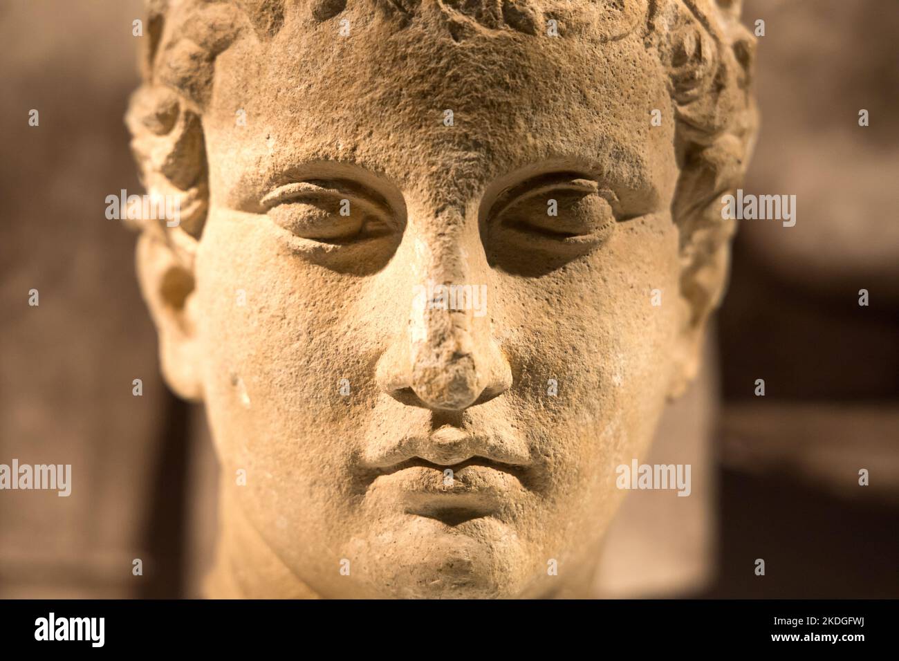 Leiden, The Netherlands - JAN 04, 2020: closeup limestone head bust of ...