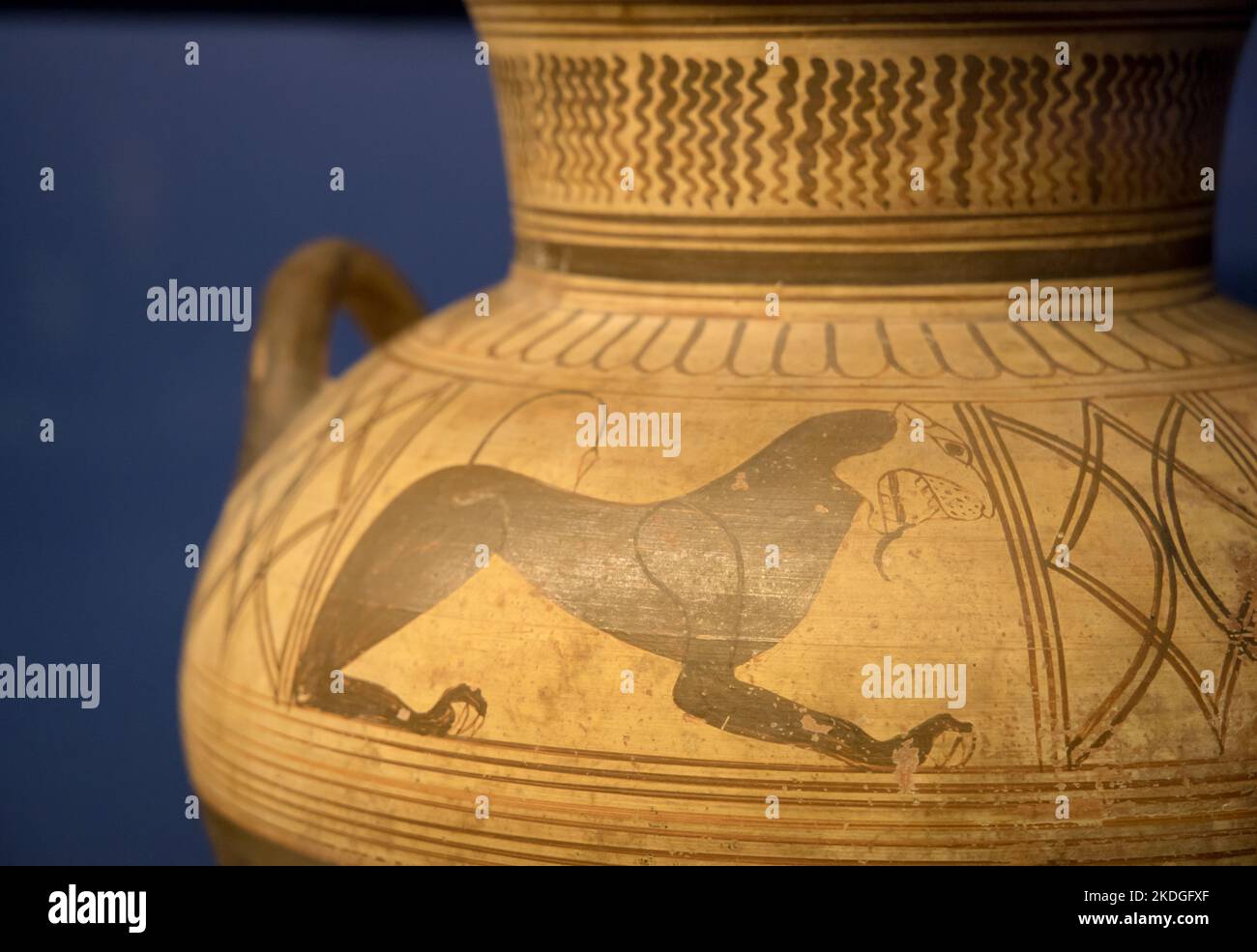 Leiden, The Netherlands - JAN 04, 2020: closeup of a decorated amphora ...
