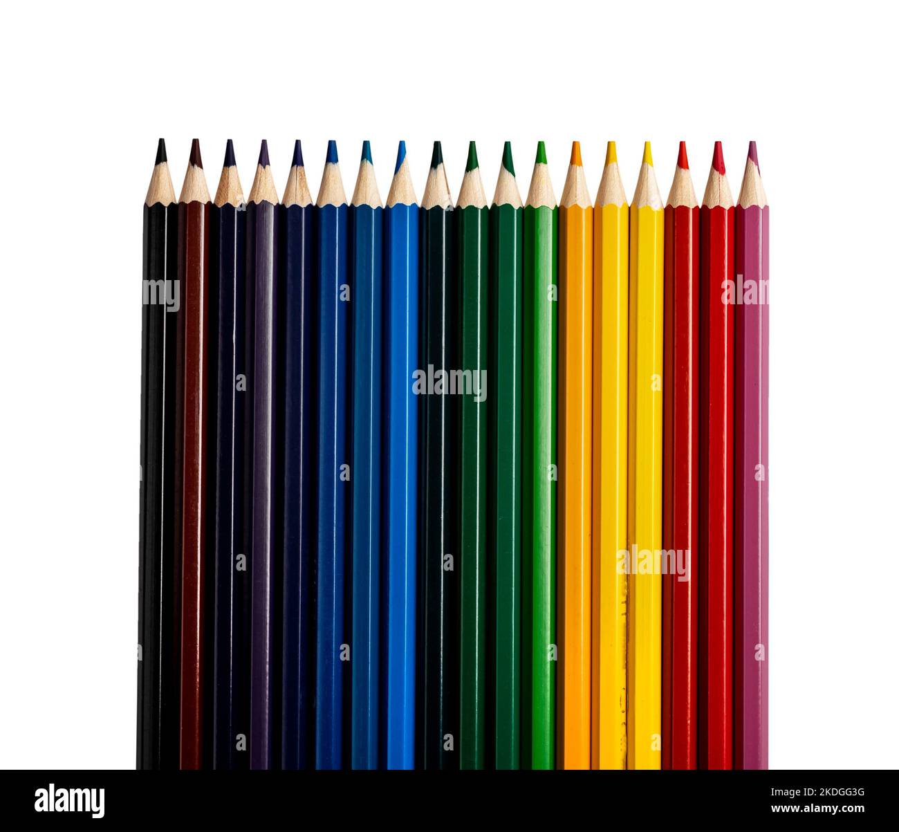 Coloured pencils row, set, collection of different color isolated on ...