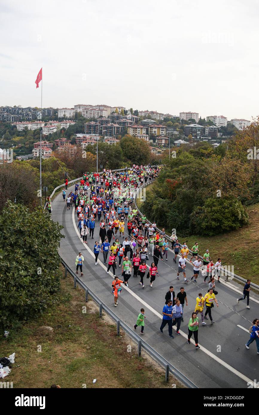 Athletes compete during the marathon. Istanbul brought together about ...