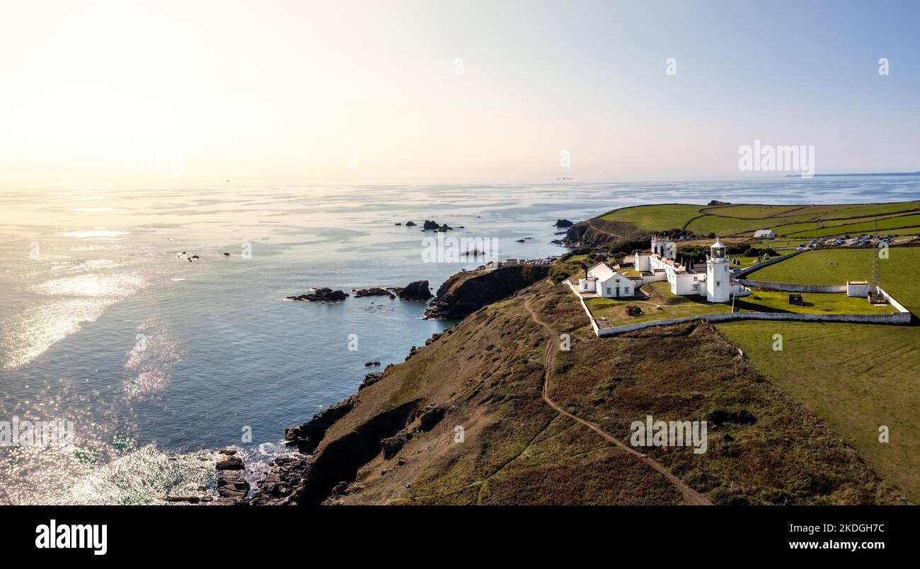CORNWALL, UK - SEPTEMBER 20, 2022. An aerial view from the ocean of ...