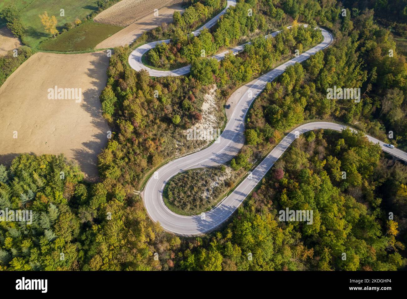 Aerial view of curvy road on Marche region in Italy Stock Photo - Alamy
