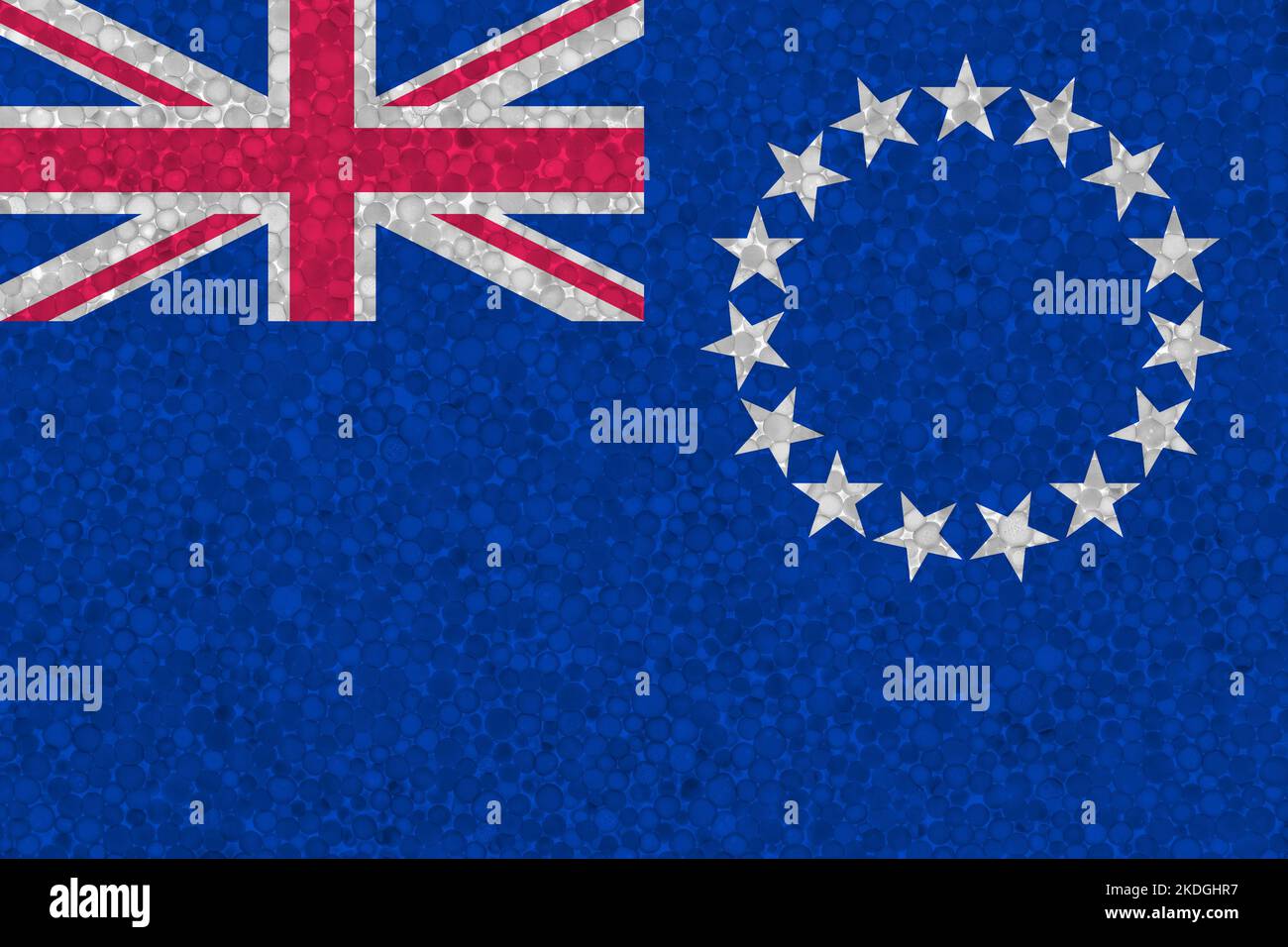 Flag of Cook Islands on styrofoam texture. national flag painted on the ...