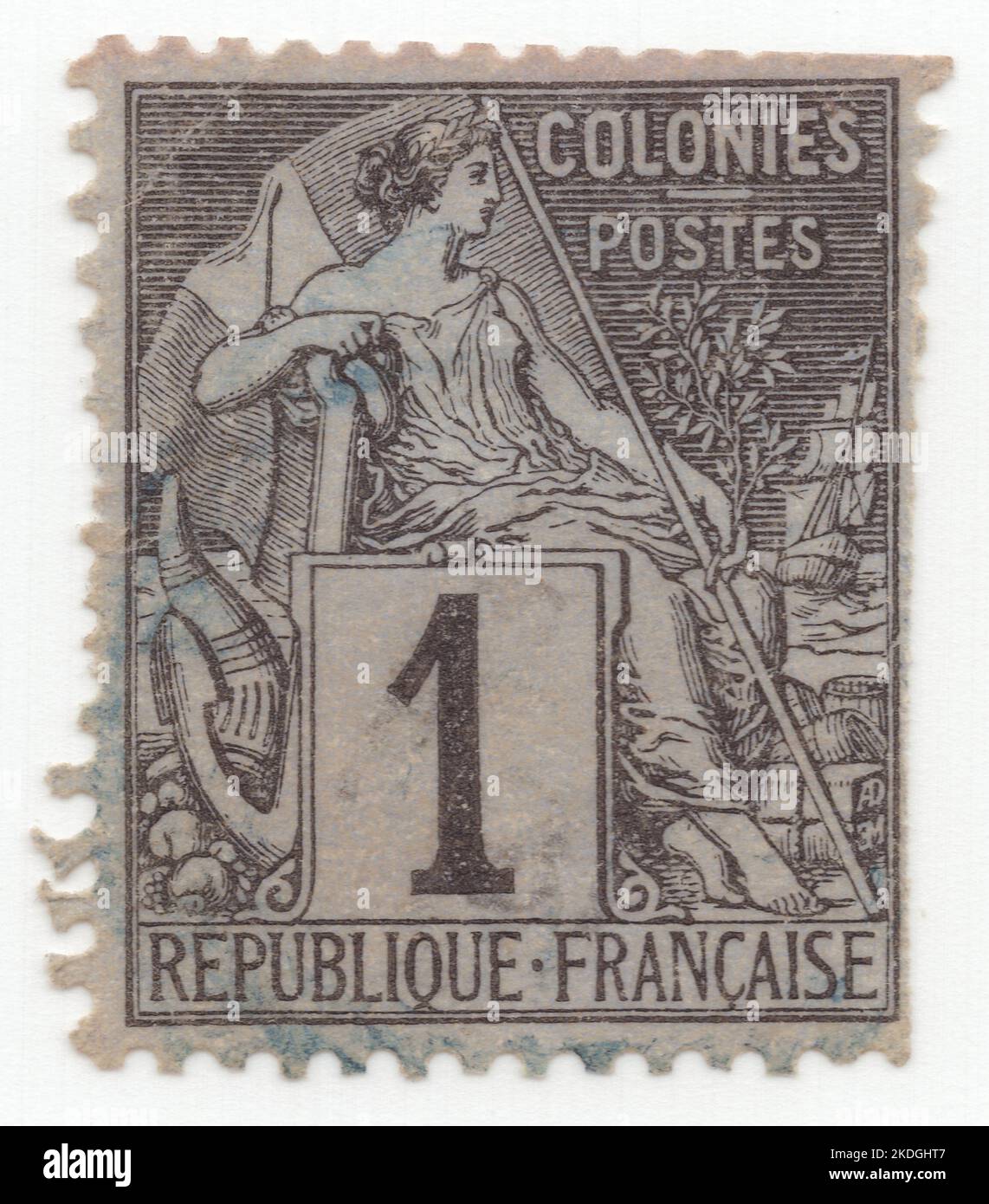 FRENCH COLONIES - 1881: An 1 centimes black on lilac-blue postage stamp ...