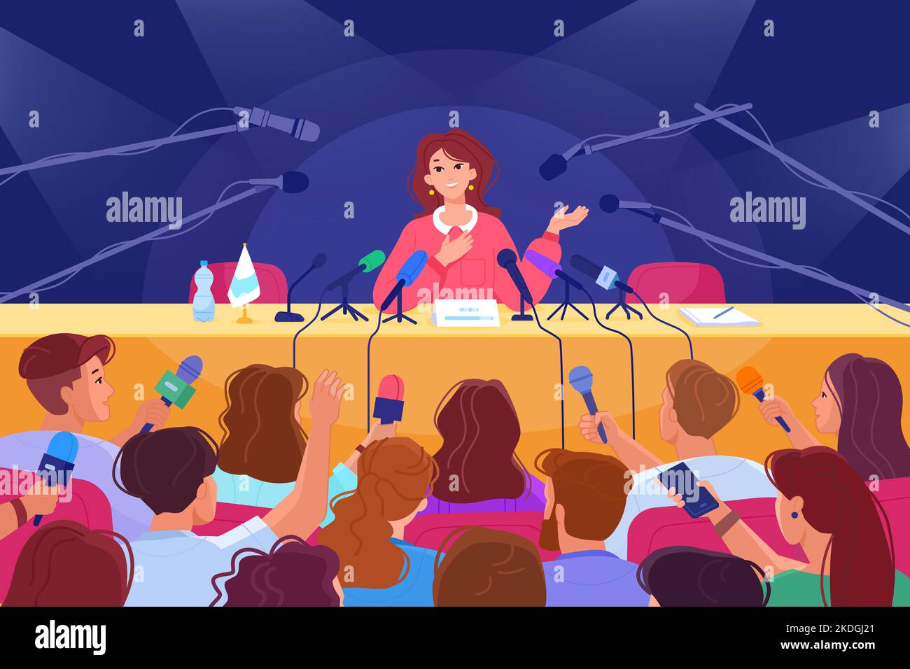 Speaker at conference table. Speaking politician with microphone ...