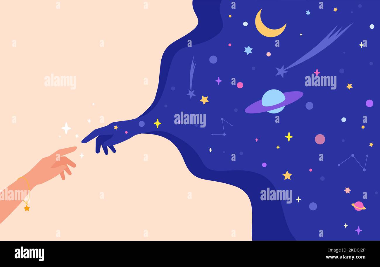 Two cosmos hand. Imagine universe and creation abstract galaxy in dream ...