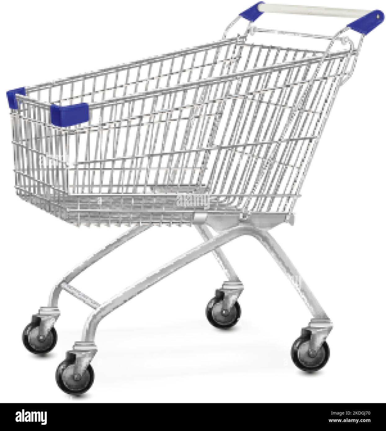 Metal supermarket cart. 3d isolated pushcart silver trolly, empty shop ...