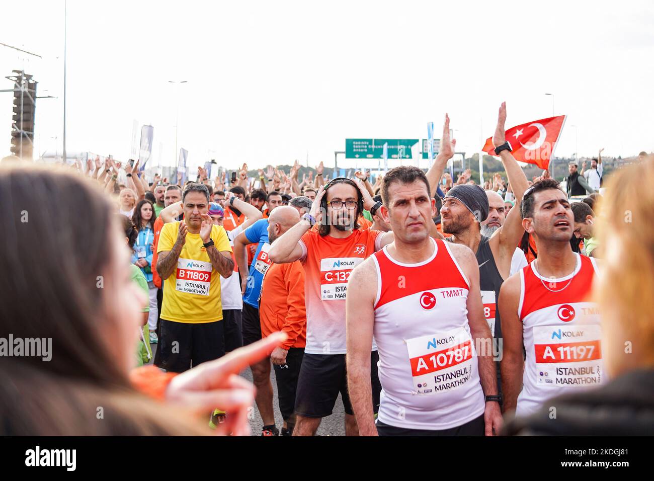 Athletes wait for the start signal during the marathon. Istanbul ...