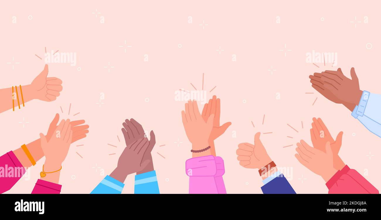 Hands ovation. Applaud hand people acclaim congratulate human respect success triumph, crowd ...