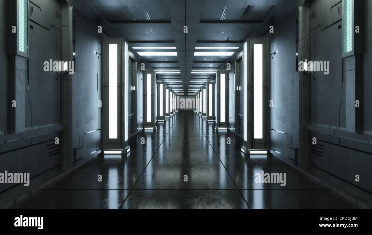 3d render futuristic interior corridor Stock Photo - Alamy