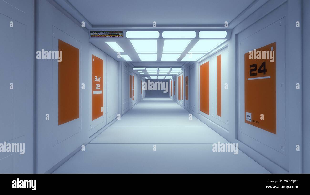3d render futuristic interior corridor Stock Photo - Alamy