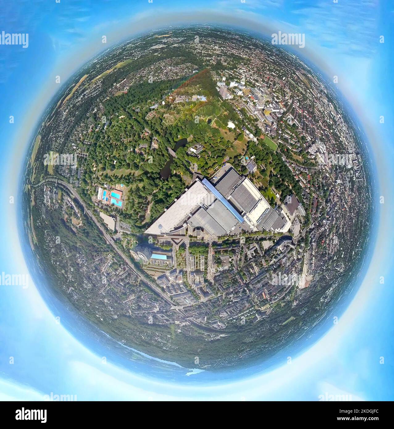 Aerial view, fair and Grugapark, Essen-Rüttenscheid, Essen, Ruhr area ...