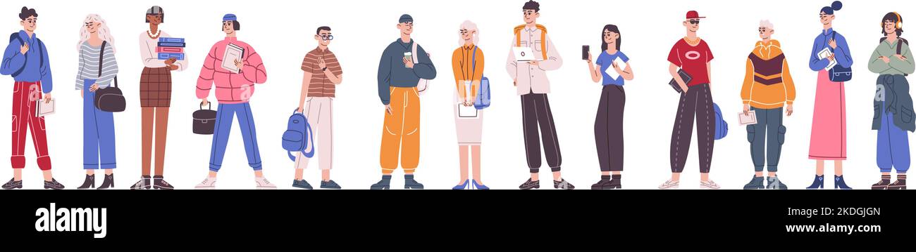 Group college pupils. Diverse students or university classmates ...