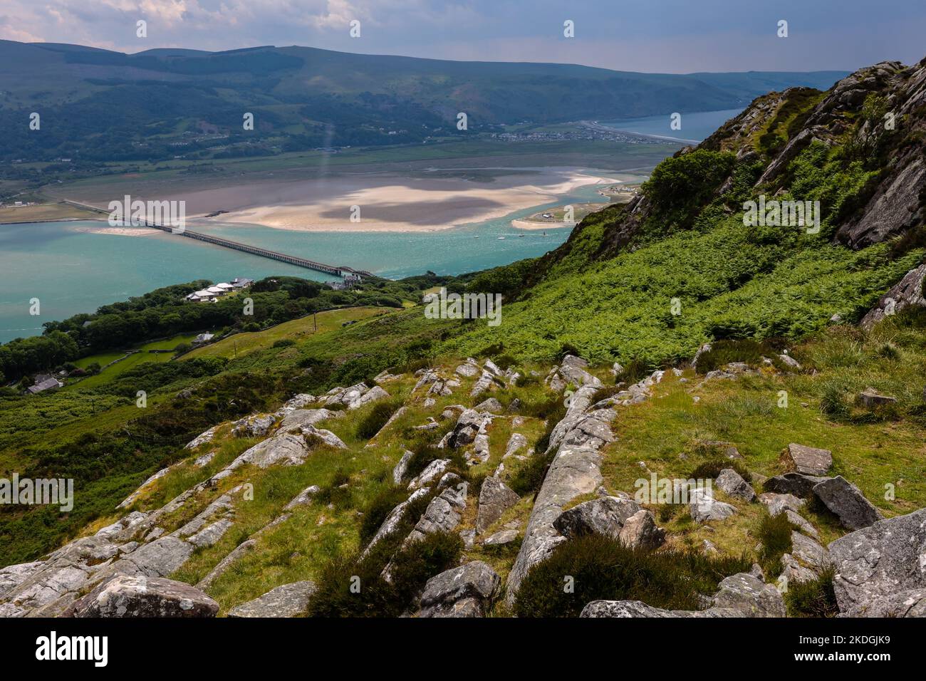 Cliff,side,of,hill,Above Barmouth,looking,down,along,on,scenic,Mawddach ...