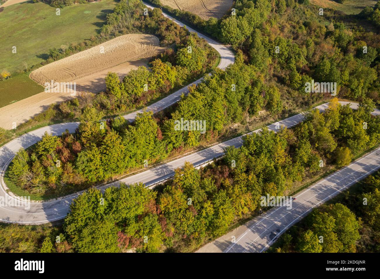 Aerial view of curvy road on Marche region in Italy Stock Photo - Alamy
