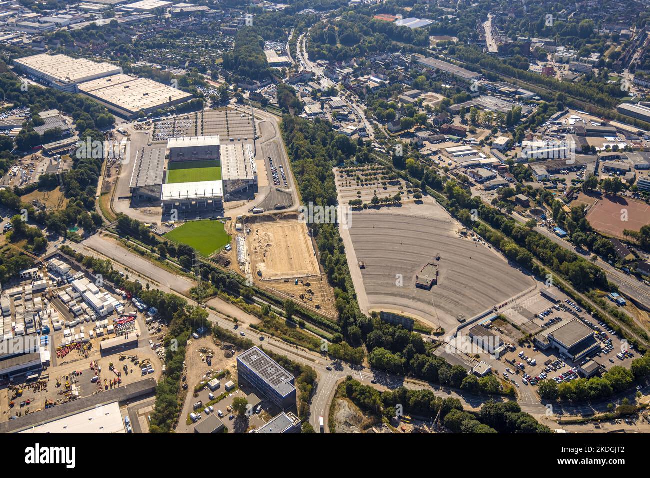Aerial view, stadium at Hafenstraße, soccer stadium Rot-Weiss Essen ...