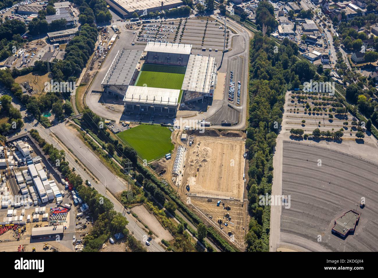 Aerial view, stadium at Hafenstraße, soccer stadium Rot-Weiss Essen ...