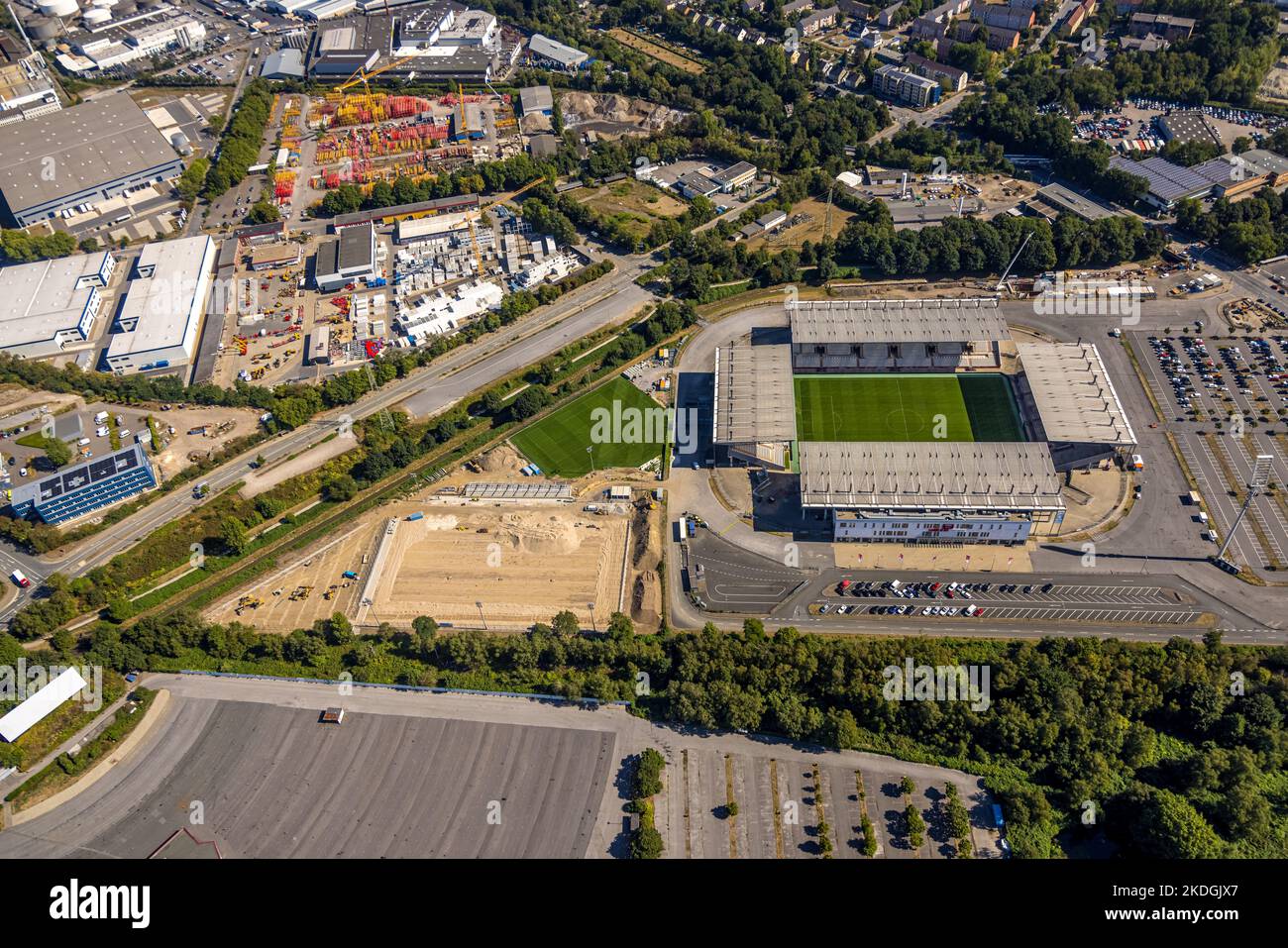 Aerial view, stadium at Hafenstraße, soccer stadium Rot-Weiss Essen ...