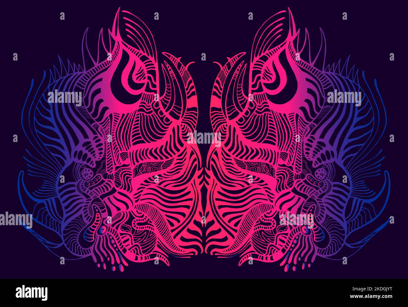 Fantastic vibrant psychedelic mirror pattern with many detalization ...