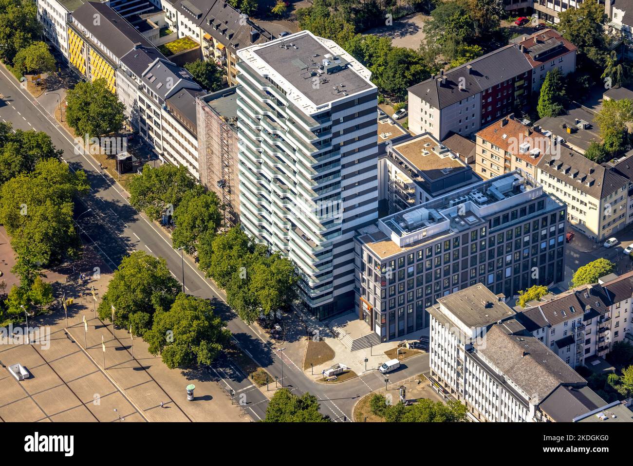 Aerial view, new construction residential building high-rise Huyssen ...