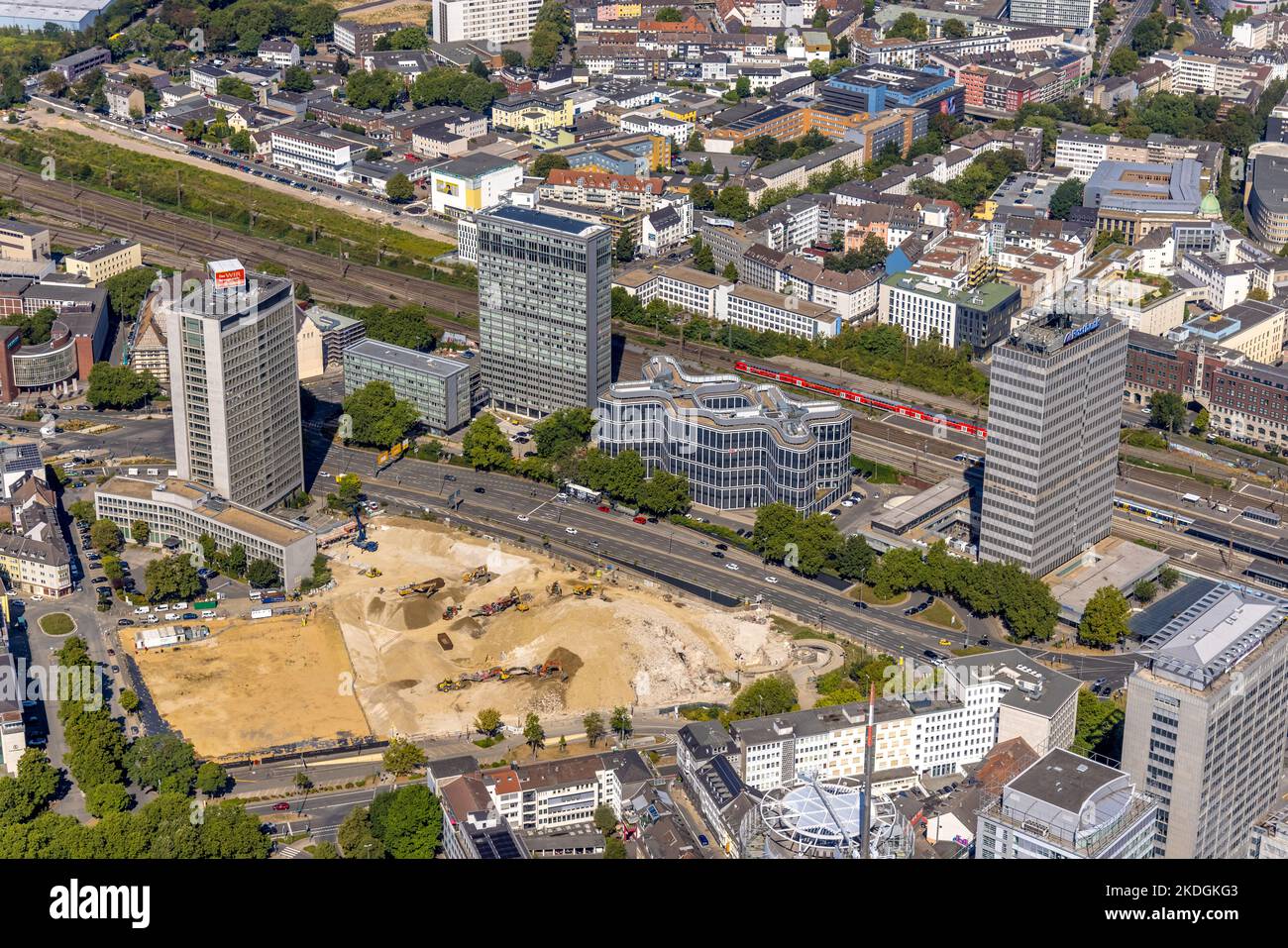 Aerial view, location view city, Essen main station, construction site ...