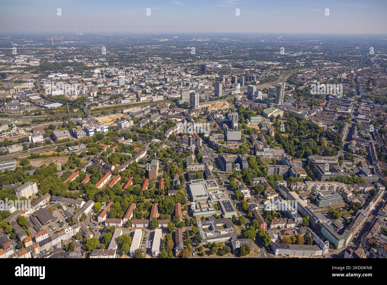 Aerial view, city view, Essen main station, construction site ...