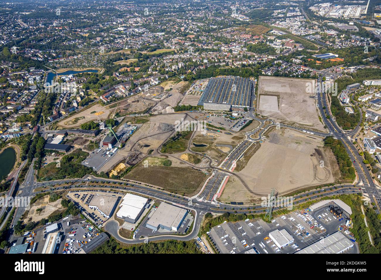 Aerial view, construction area new building city quarter Essen 51 ...