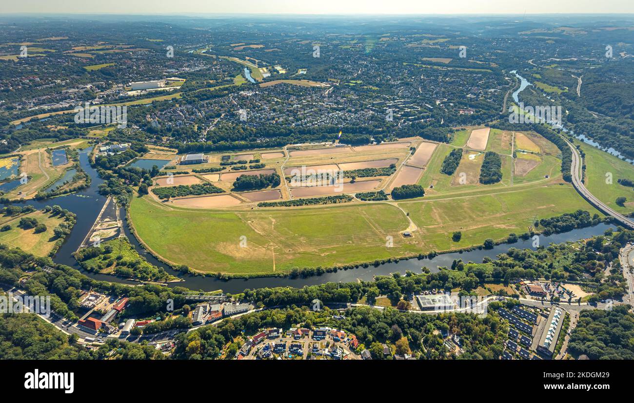 Aerial view, river Ruhr, Ruhr loop, Wassergewinnung Essen GmbH ...