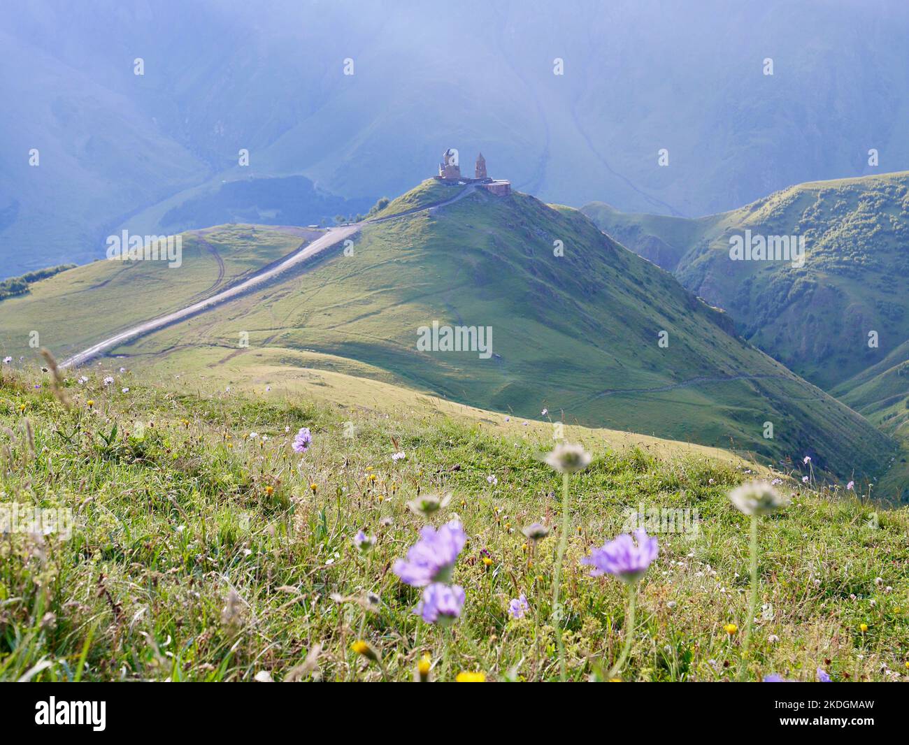 Gergeti Trinity Church in Kazbegi at sunrise. Georgia Stock Photo - Alamy