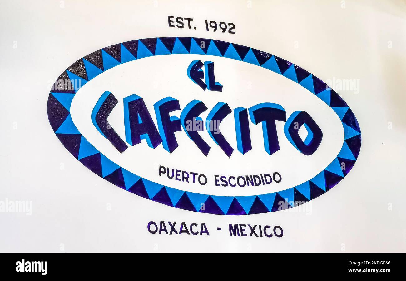 Blue and white sign restaurant name El Cafecito in Zicatela Puerto ...