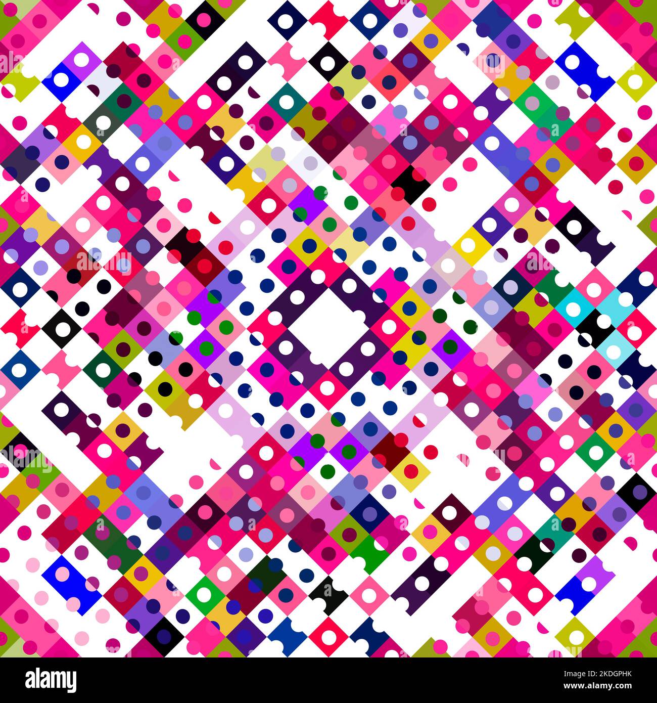 Whimsical geometric pixel pattern. Playful fun kaleidoscopic pink ...