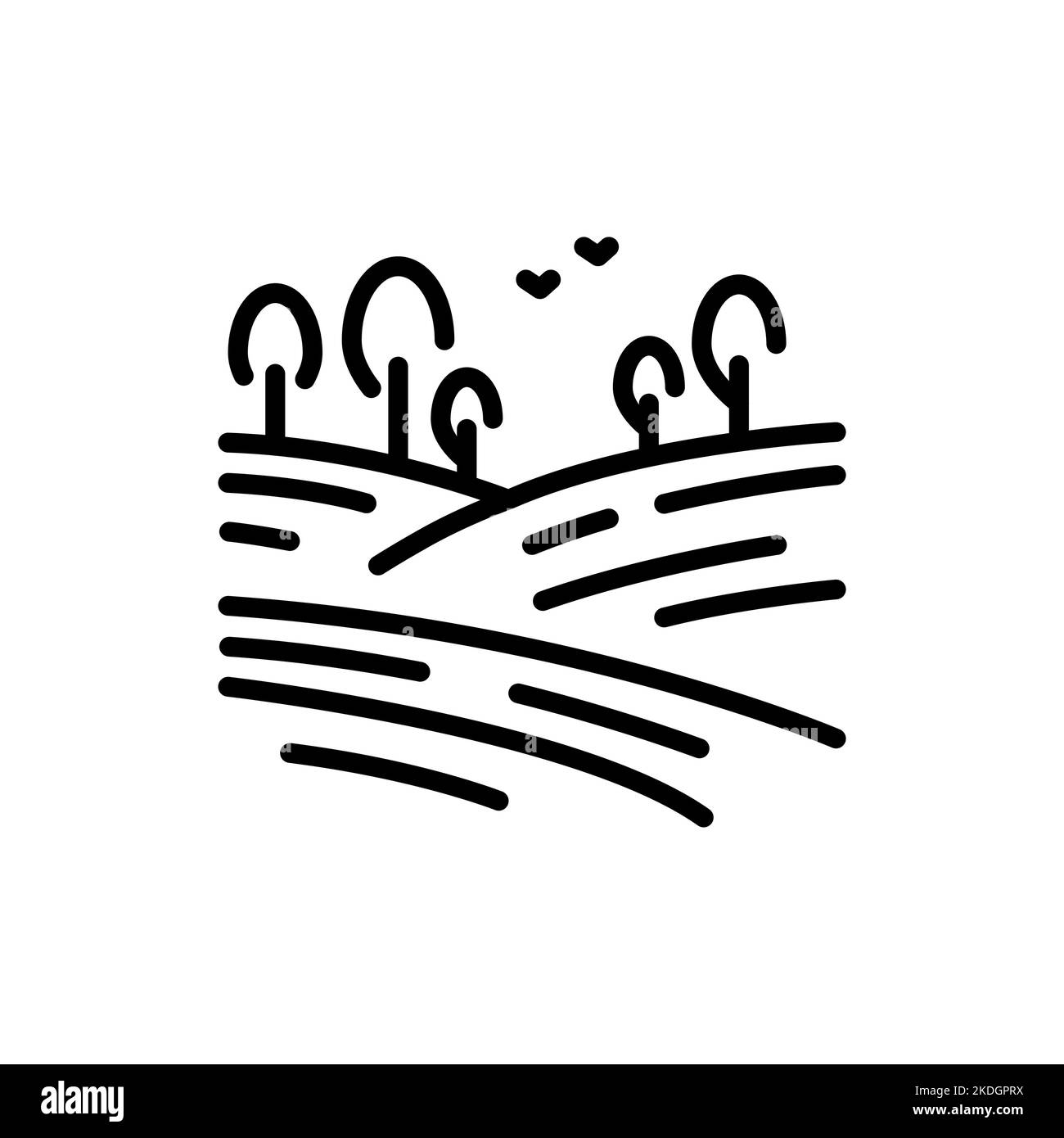 Meadow black line icon. Nature landscape. Pictogram for web page Stock ...