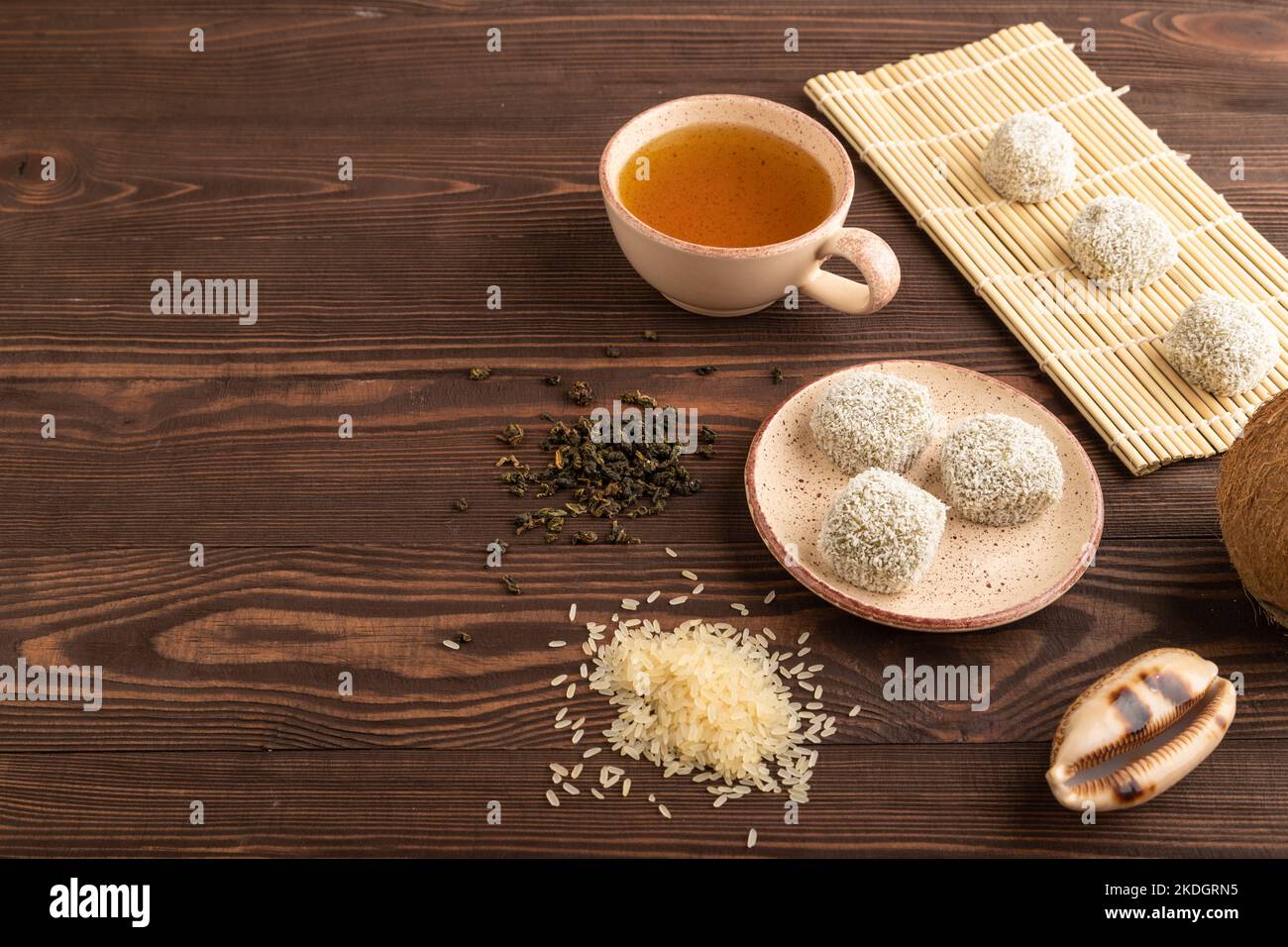 Japanese rice sweet buns mochi filled with pandan and coconut jam and ...