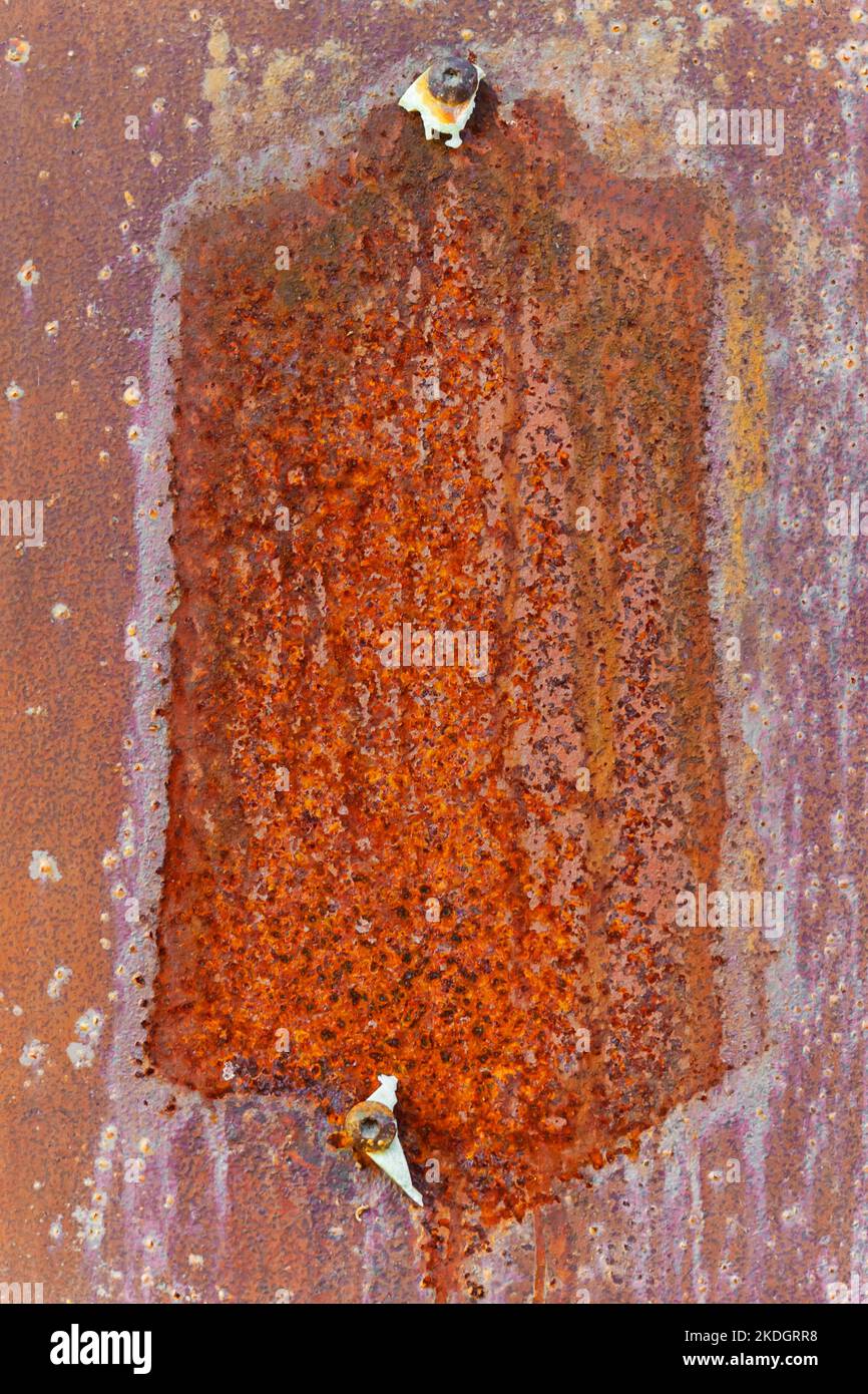 Blank corroded metal frame of rusty iron wall. Old abstract damaged ...