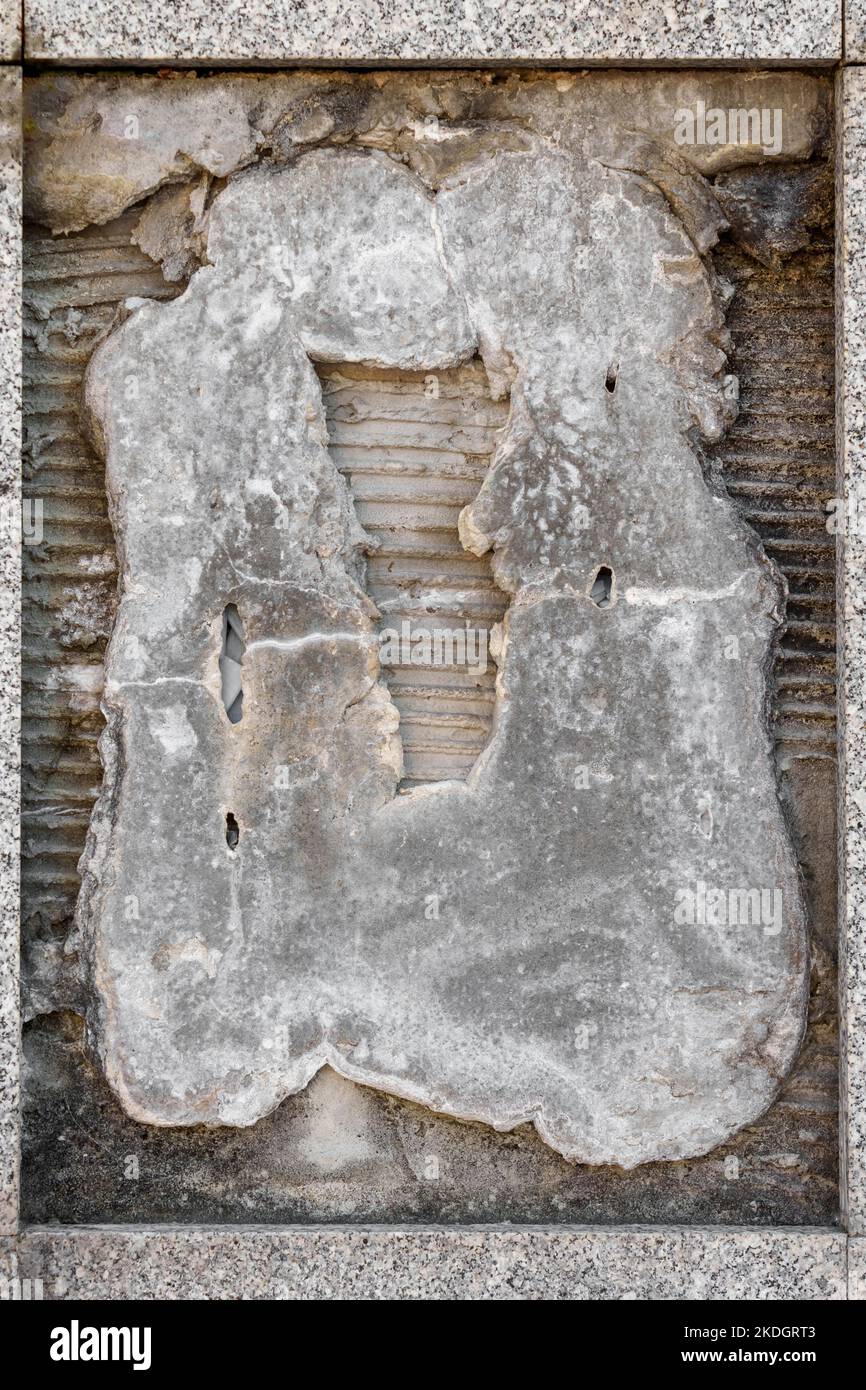 Frame from a broken wall tile. Empty space with adhesive cement layer ...